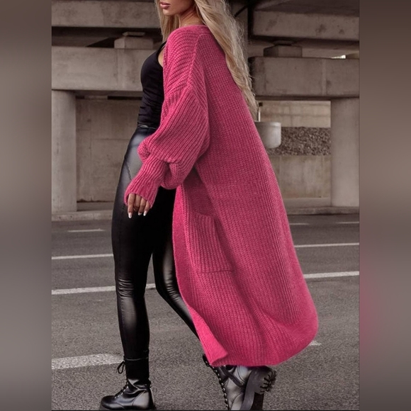 Luxury on a Dime | Sweaters | Longline Heavy Waffle Knit Lantern Sleeve ...